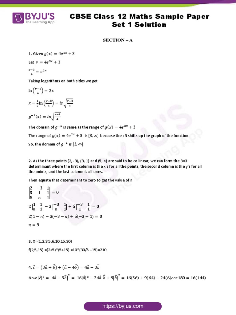 CBSE Class 12 Maths Sample Paper Set 1 Solution: 1. Given ( ) 4 | PDF ...
