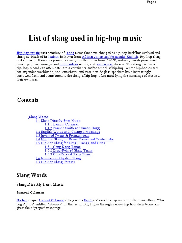 List of Slang Used in Hip Hop Music | Download Free PDF | Hip Hop Music ...