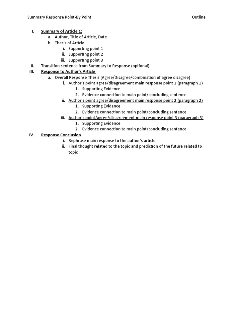 Summary Response Writing Outline | PDF