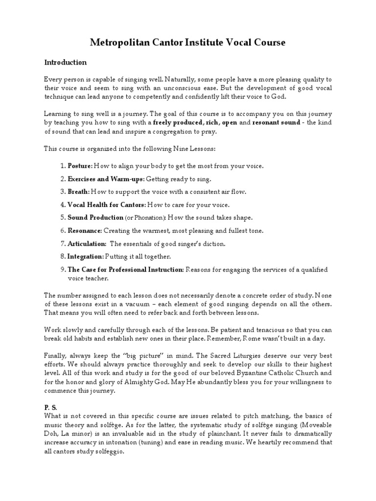 Metropolitan Cantor Institute Vocal Course:: How The Sound Takes Shape ...