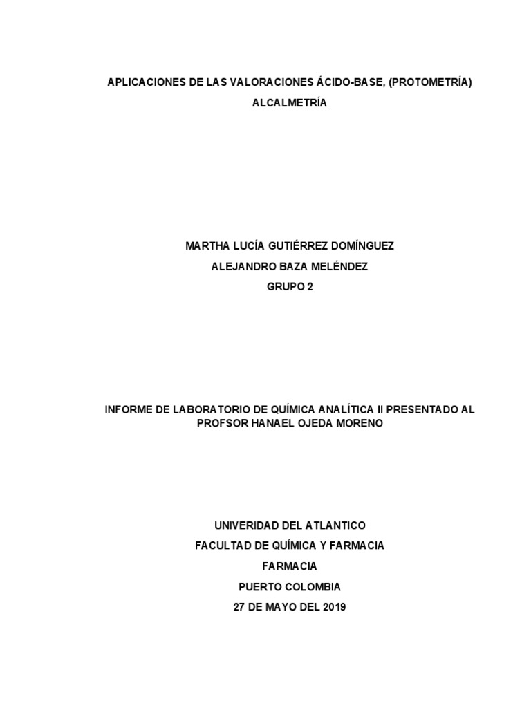 Alcalimetria | PDF | Análisis | Compuestos químicos