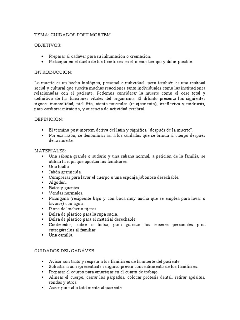 Cuidados Post Mortem | PDF | Funeral | Muerte