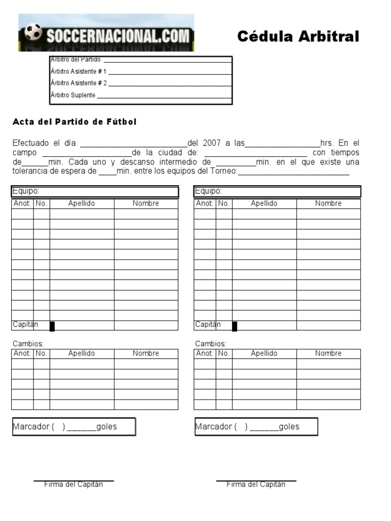 Cedula Arbitral Futbol | PDF