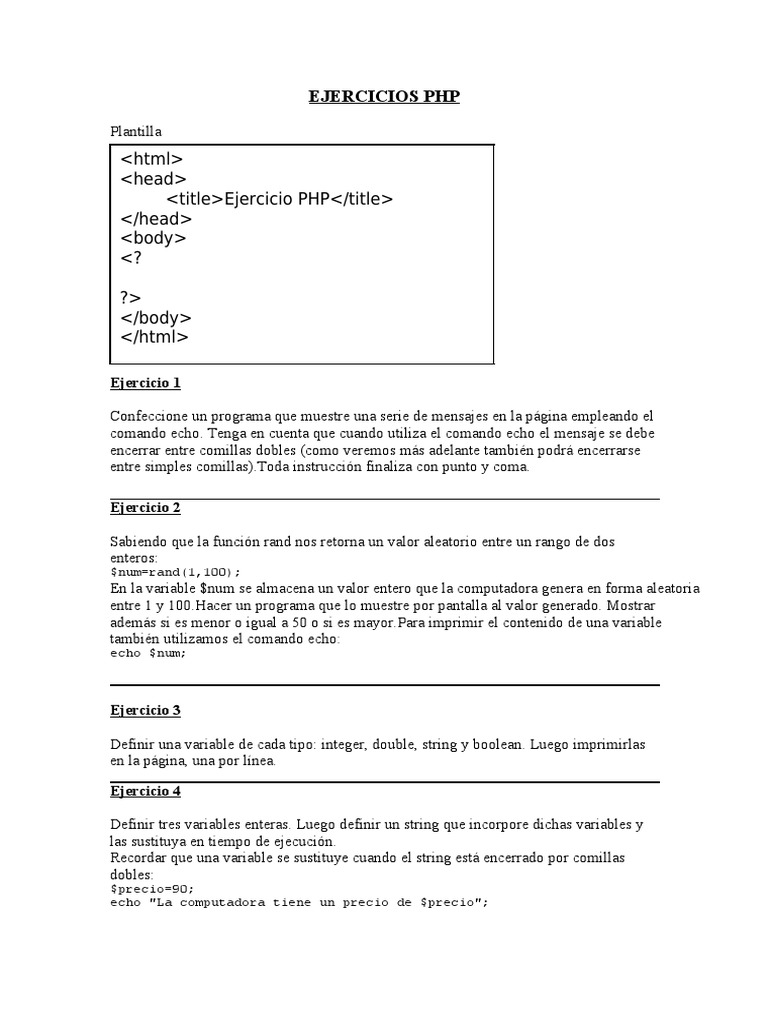 Ejercicios PHP | PDF | Variable (informática) | Programación de ...