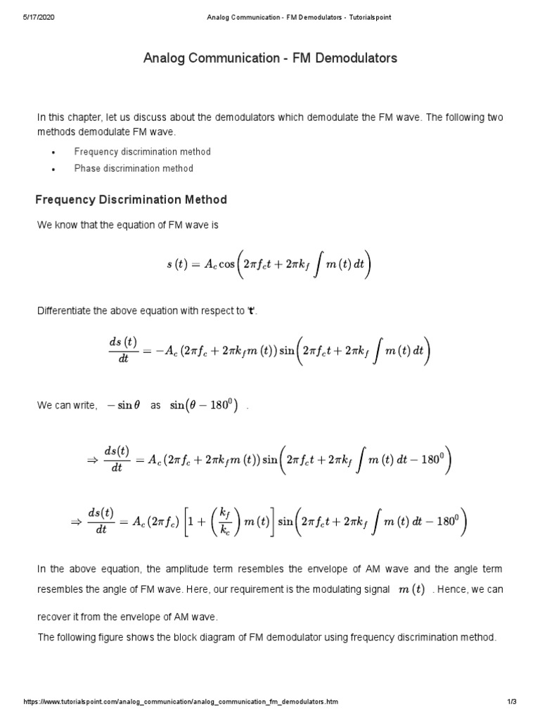 Analog Communication - FM Demodulators | PDF | Detector (Radio) | Frequency Modulation