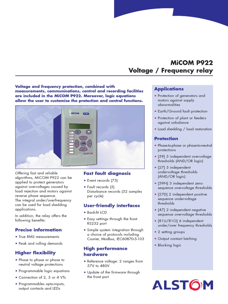 Micom P922 Voltage / Frequency Relay: Applications | PDF | Relay ...