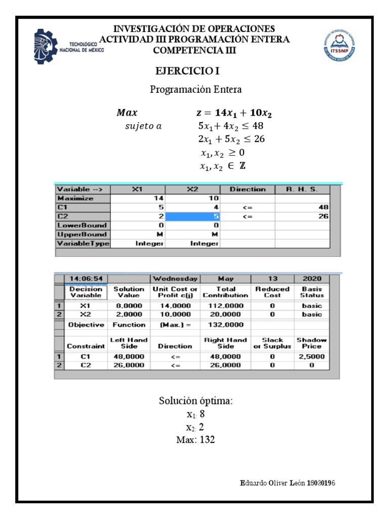 Programacion Entera | PDF | Programación lineal | Optimización combinatoria