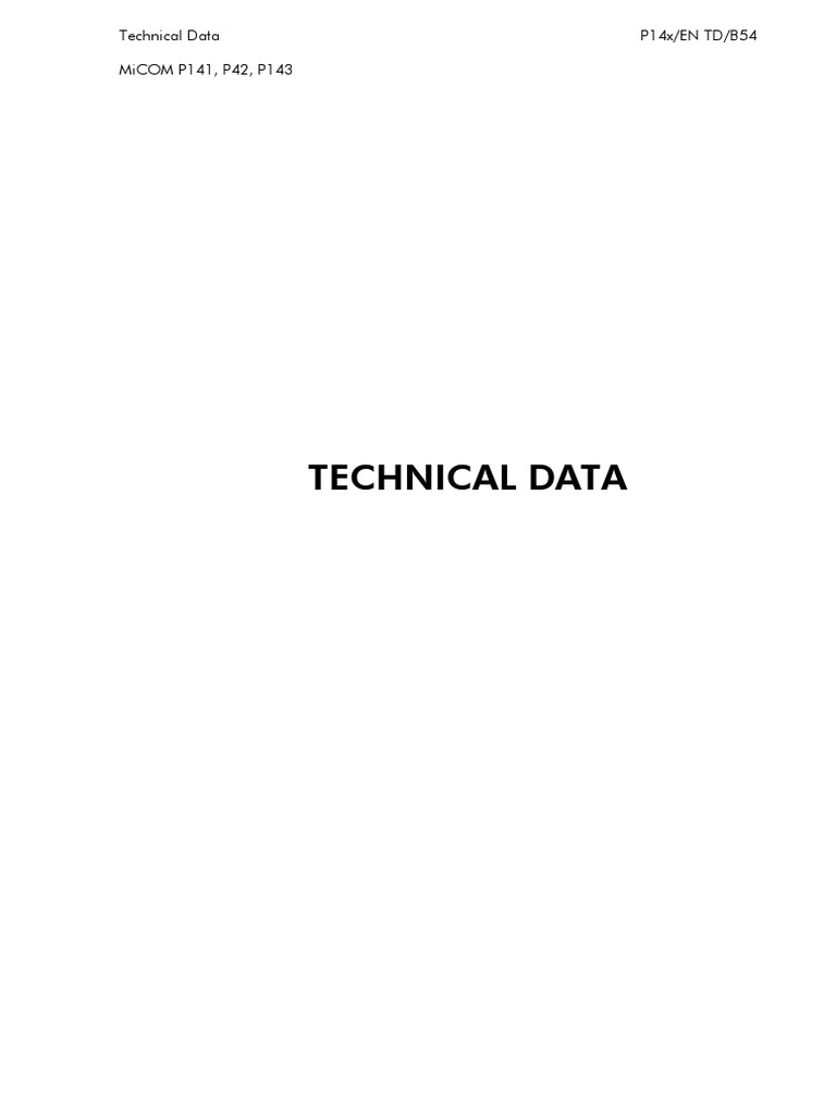 Technical Data: Technical Data P14X/En Td/B54 Micom P141, P42, P143 ...