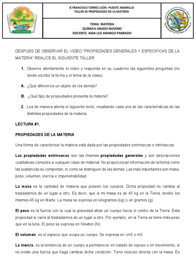 Taller #2 Propiedades de La Materia | PDF | Importar | Rieles