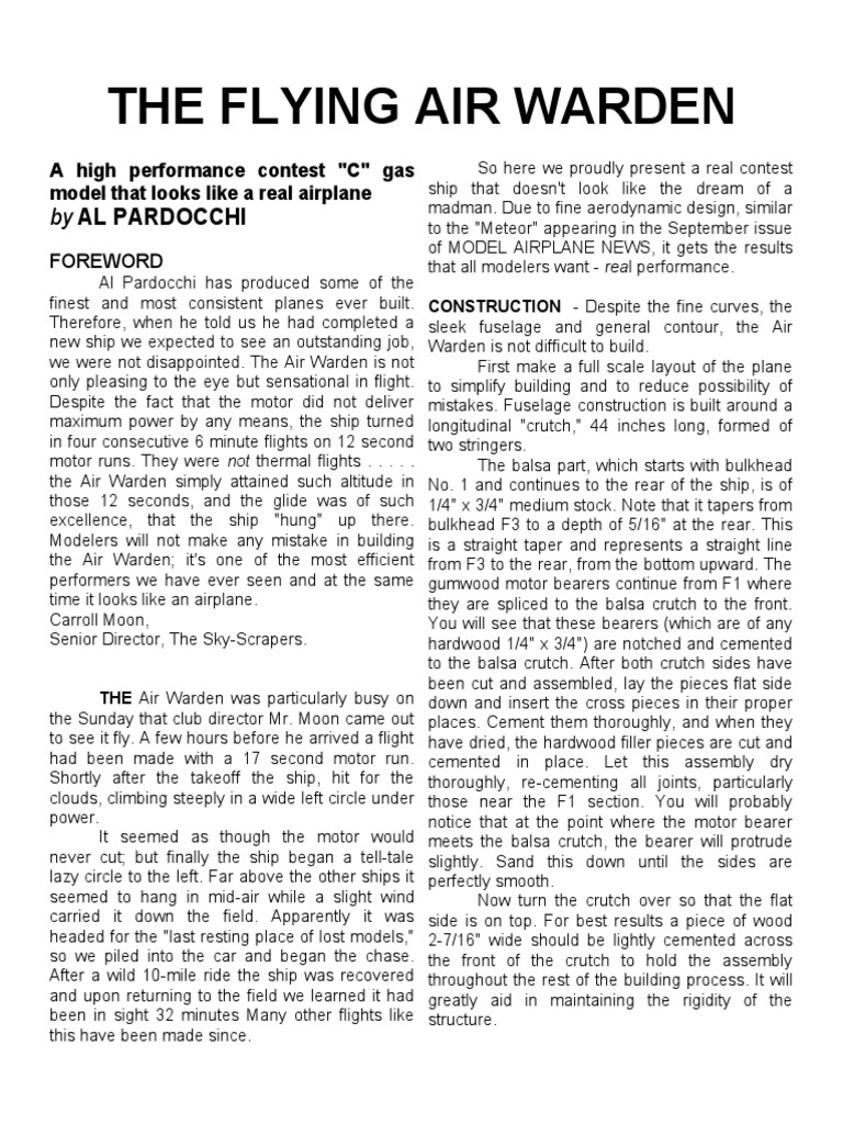 The Flying Air Warden: Al Pardocchi | PDF | Rudder | Airplane
