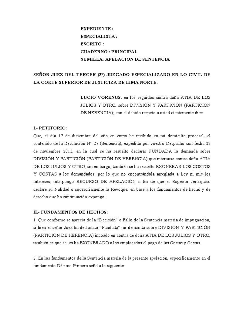 Apelacion Civil | Descargar gratis PDF | Sentencia (ley) | Ley procesal