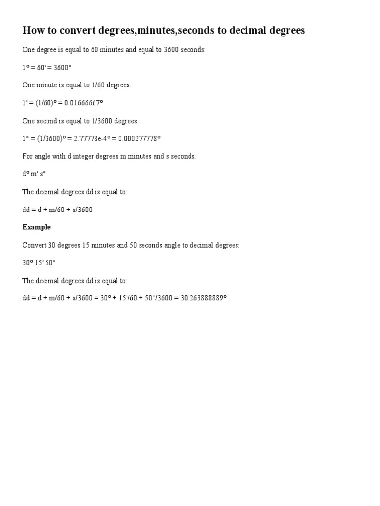 Convert Degrees to Decimal Degrees | PDF