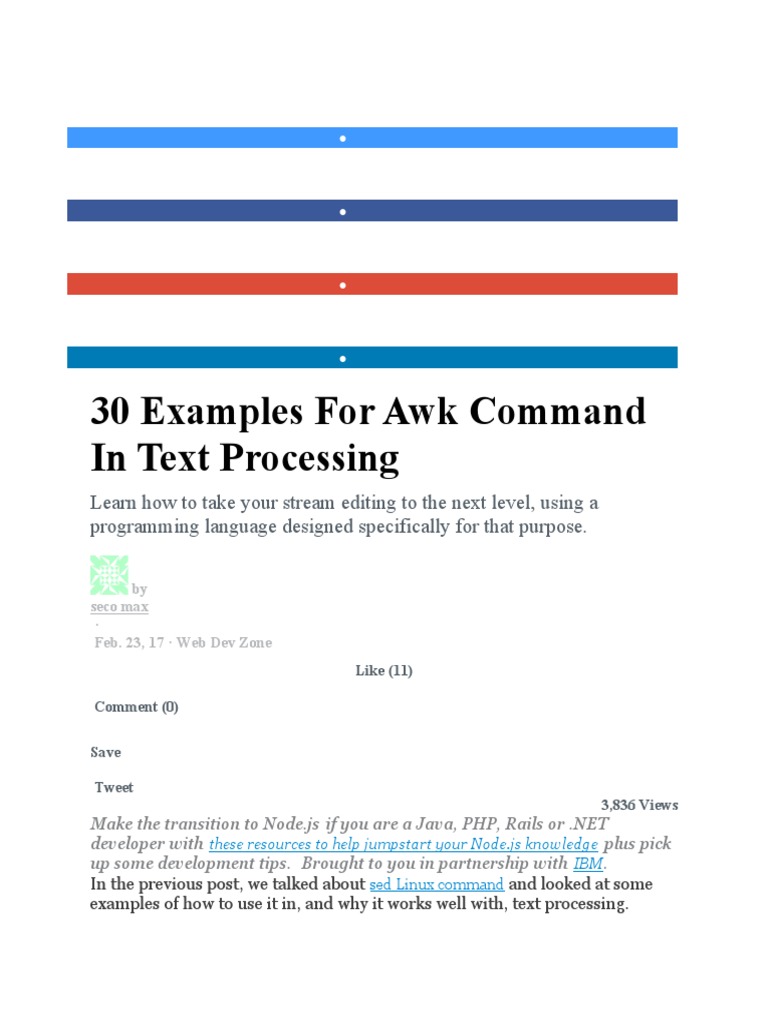 30 Examples For Awk Command in Text Processing | PDF | Control Flow | Command Line Interface
