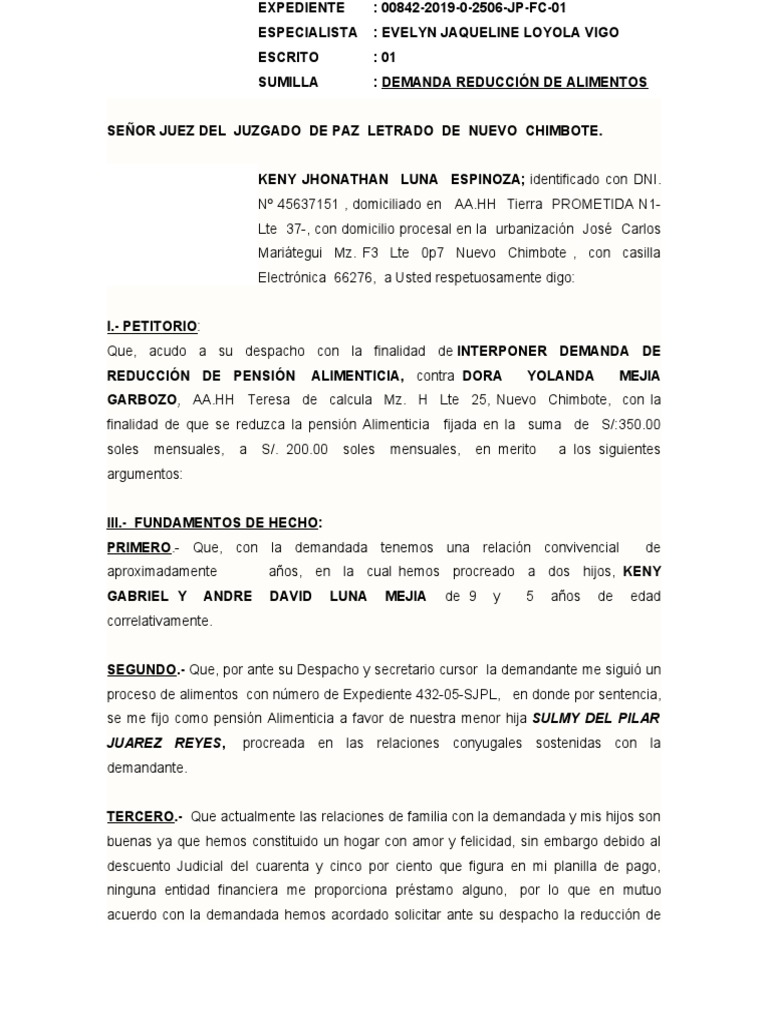 Demanda De Pensión Alimenticia Jshy