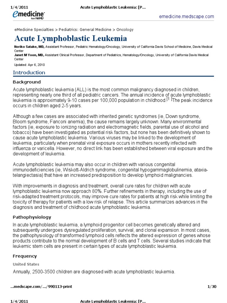 Acute Lymphoblastic Leukemia Pdf Leukemia Chemotherapy