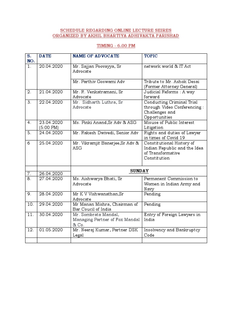 Date Wise Lecture Series | PDF