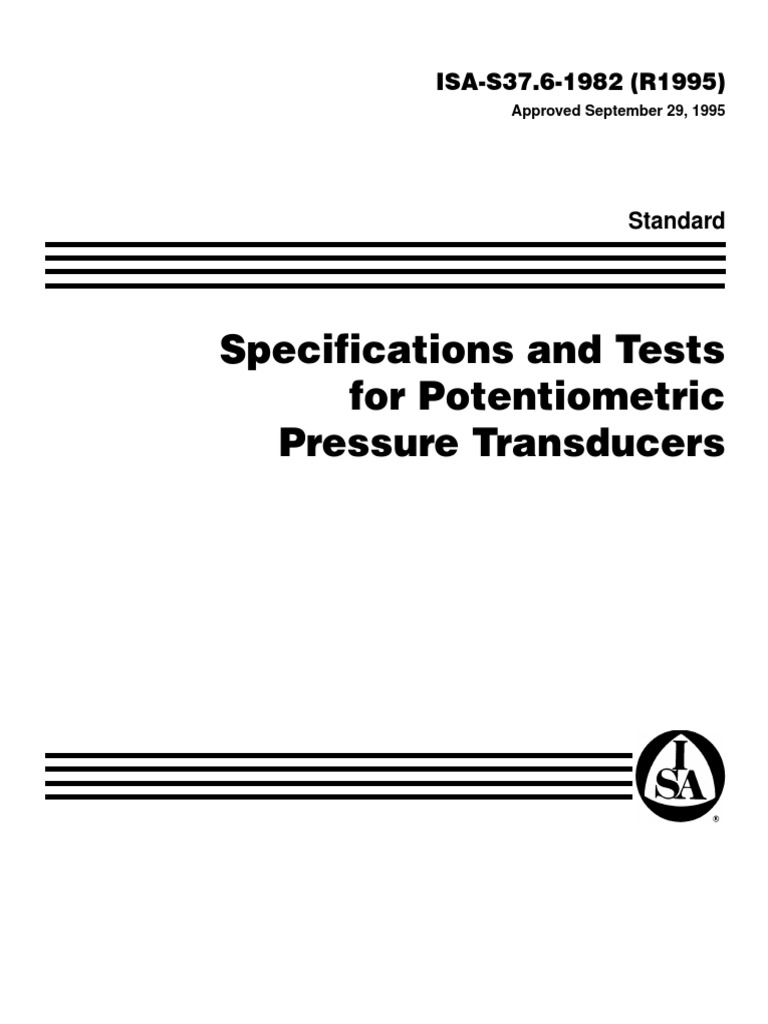 Specifications and Tests For Potentiometric Pressure Transducers | PDF ...