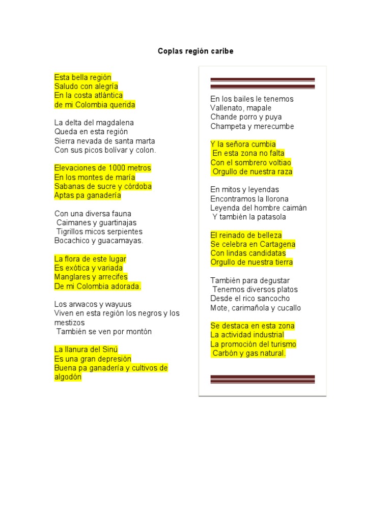 Coplas Región Caribe | PDF