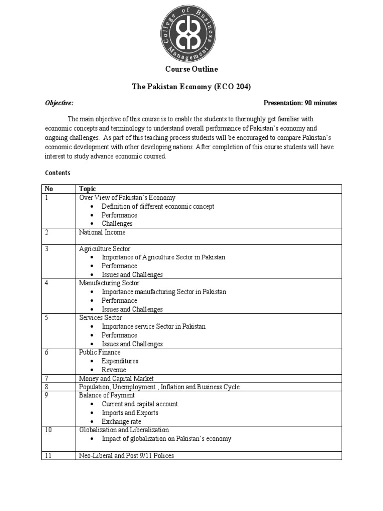 Course Outline The Pakistan Economy (1) - 2 | Download Free PDF ...