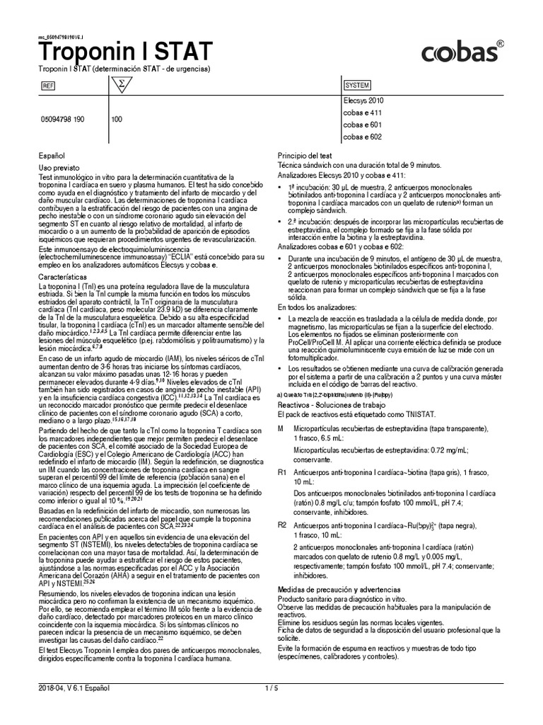 Insert Troponin I STAT Ms - 05094798190 V6 Es | PDF | Calibración ...