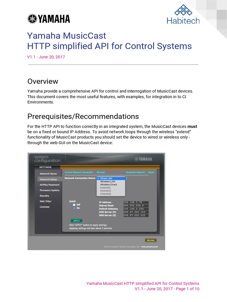 Yamaha MusicCast HTTP Simplified API For ControlSystems | PDF | Hypertext Transfer Protocol ...