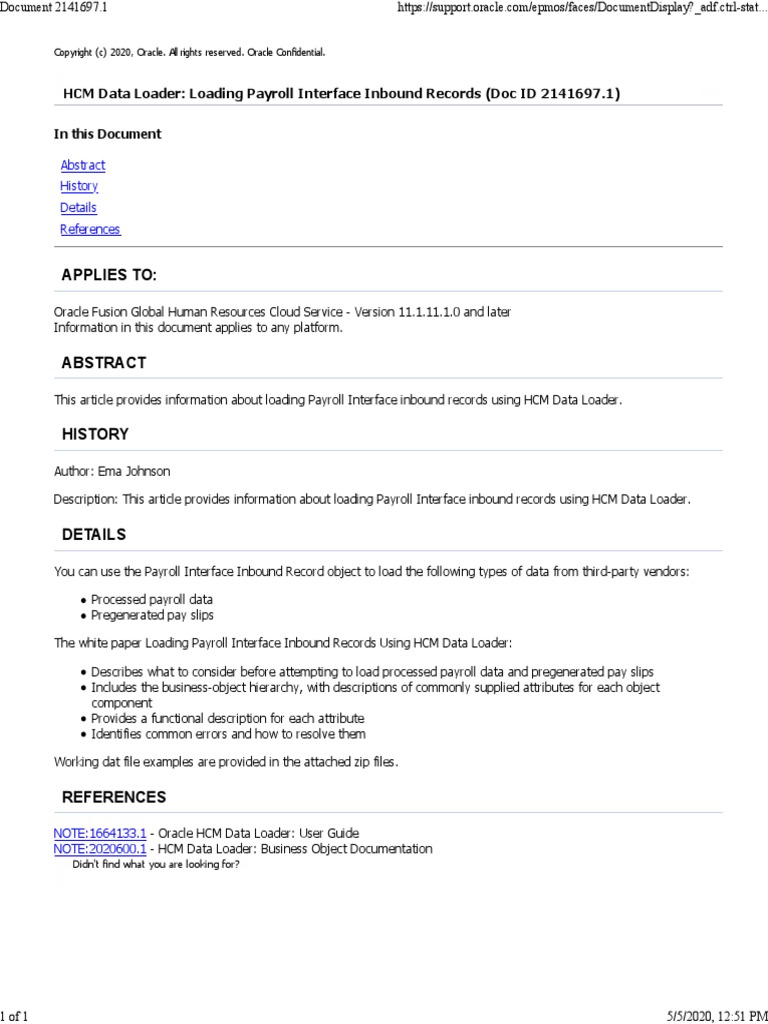HCM Data Loader - Loading Payroll Interface Inbound Records (Doc ID ...