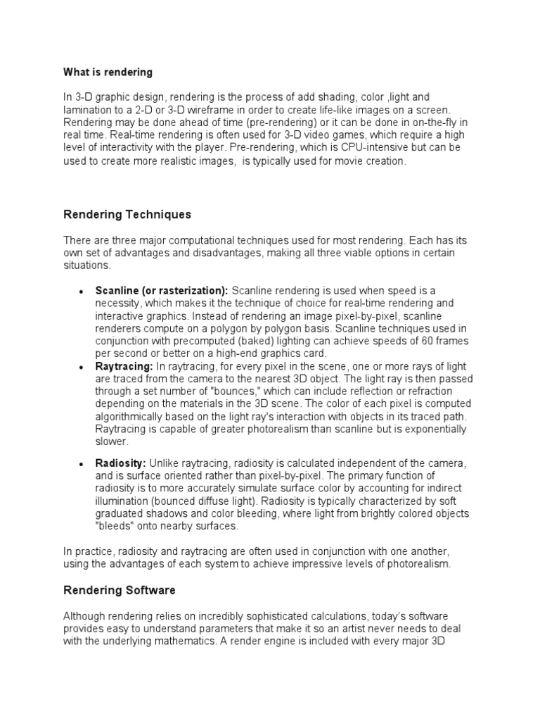 Rendering | Download Free PDF | Rendering (Computer Graphics) | 3 D Computer Graphics