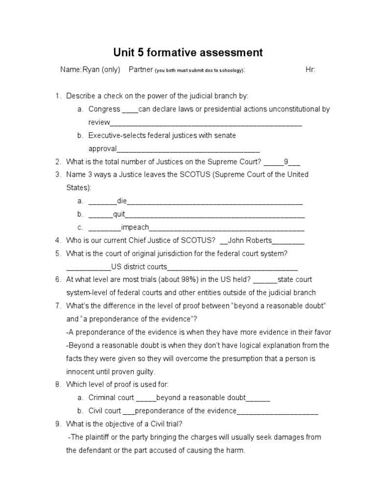 Unit 5 Formative Assessment | PDF | Burden Of Proof (Law) | Evidence (Law)