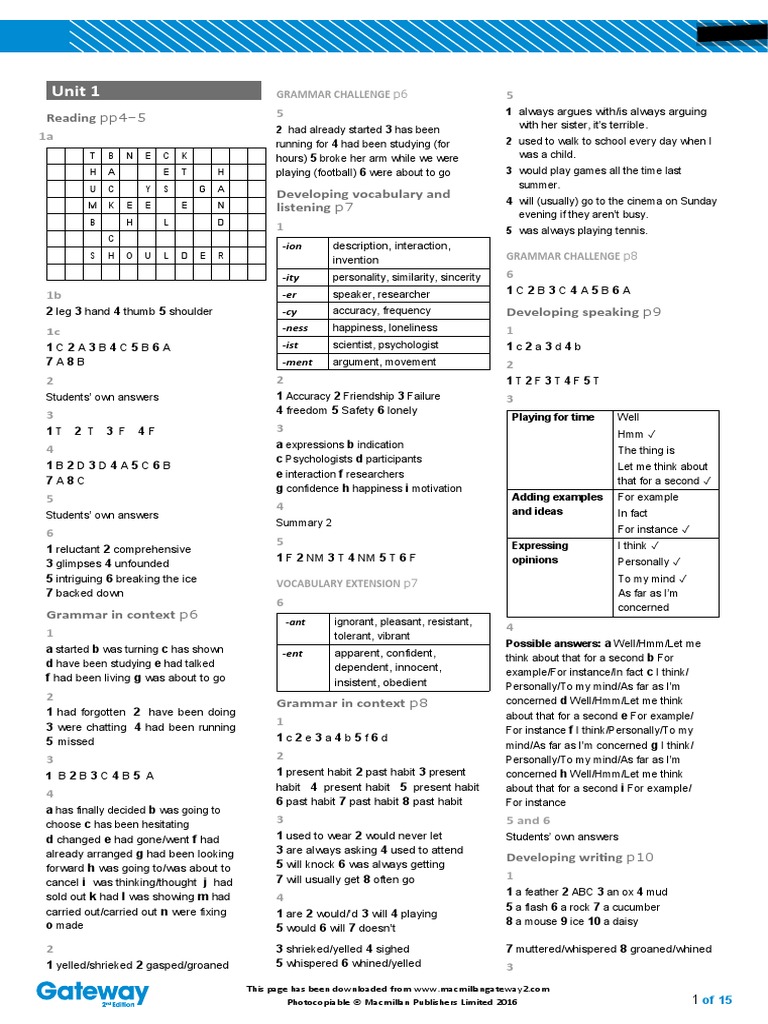 B2+ Workbook Answer Key | PDF