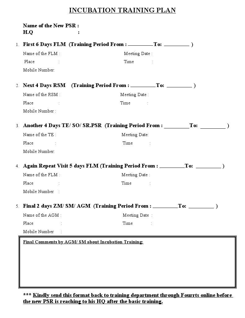 PSR Incubation Training Schedule | PDF