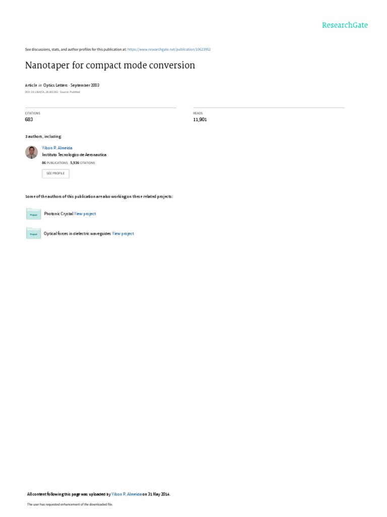 Nanotaper Optics Letter | PDF | Waveguide | Optical Fiber