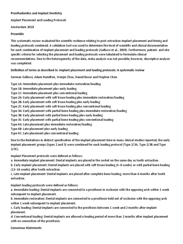 Implant Placement and Loading Protocols | PDF | Dental Implant | Mouth