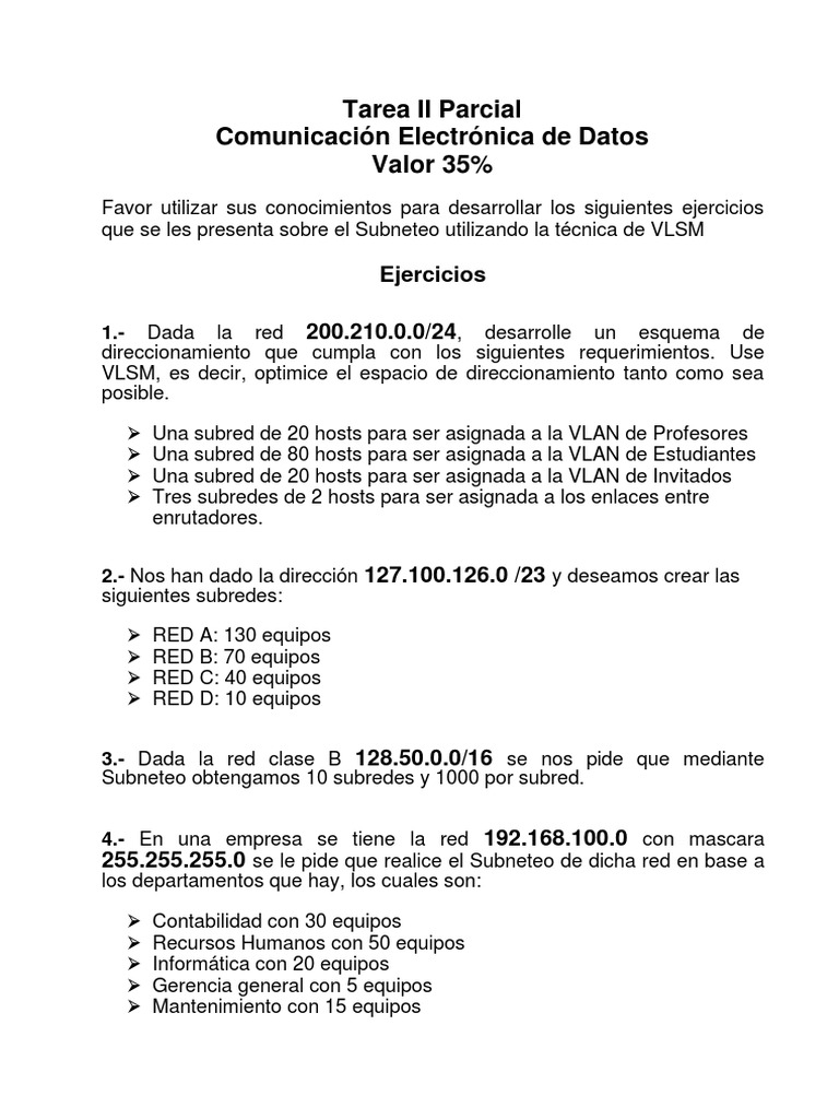 Ejercicios de Subneteo con VLSM | PDF | Enrutador (Computación) | Comunicación por medio de ...