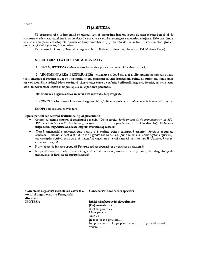 Fise Text Argumentativ | PDF