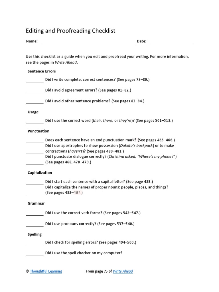 Editing and Proofreading Checklist - 7 | PDF