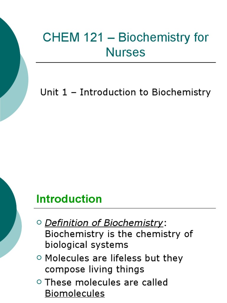 CHEM 121 Biochemistry For Nurses Unit 1 | PDF | Biomolecules | Chemistry