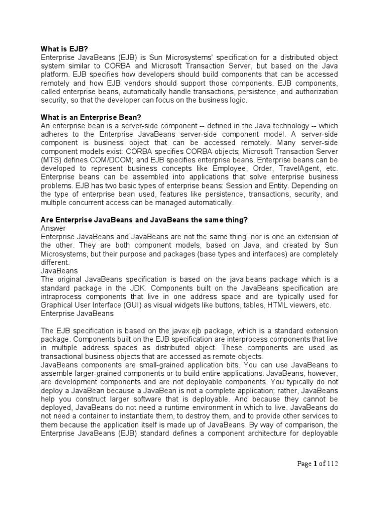 J2EE Questions | PDF | Enterprise Java Beans | Web Application