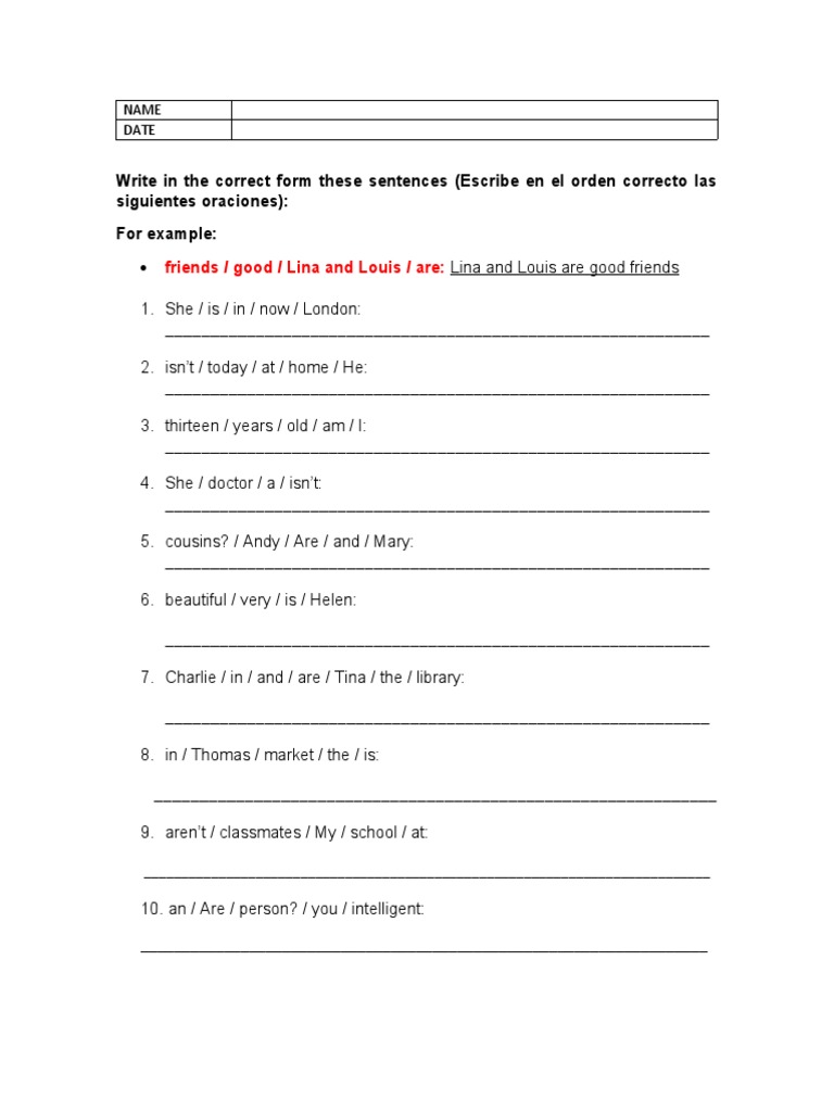 Unscramble Sentences Verb To Be | PDF