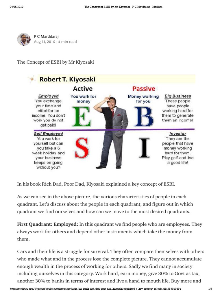 The Concept of ESBI by MR Kiyosaki - P C Marddaraj - Medium | PDF ...