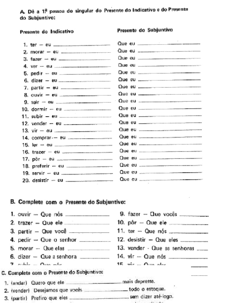 Exercicios Do Presente Do Subjuntivo | PDF