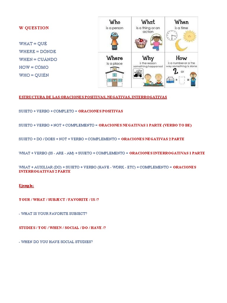 What Qué Where Dónde When Cuándo How Cómo Who Quién | PDF