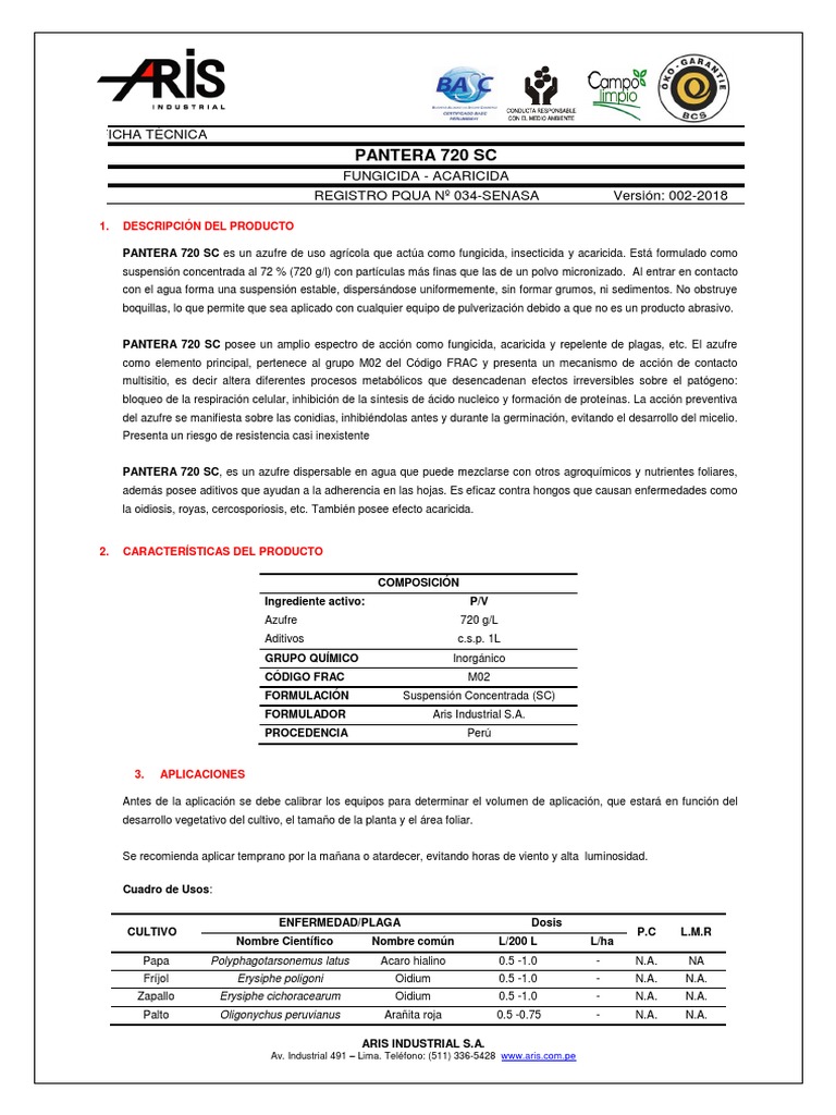 FT Pantera 720 SC Ene-2019 PDF | Descargar gratis PDF | Fungicida | Pesticida