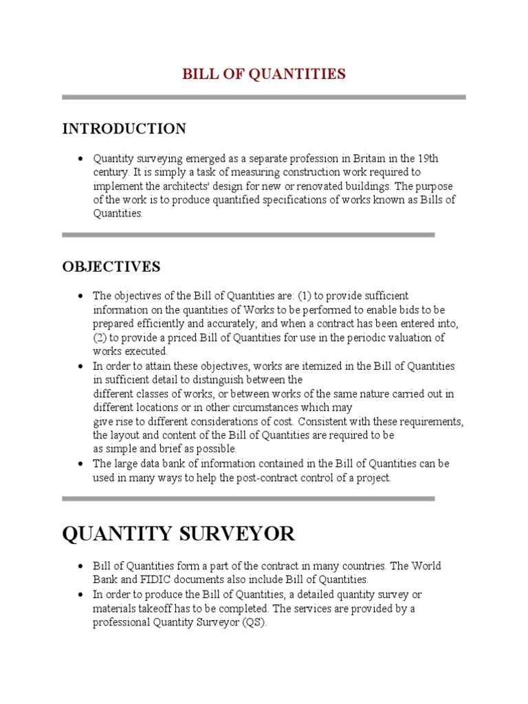 An In-Depth Analysis of Bills of Quantities: Their Purpose, Preparation ...