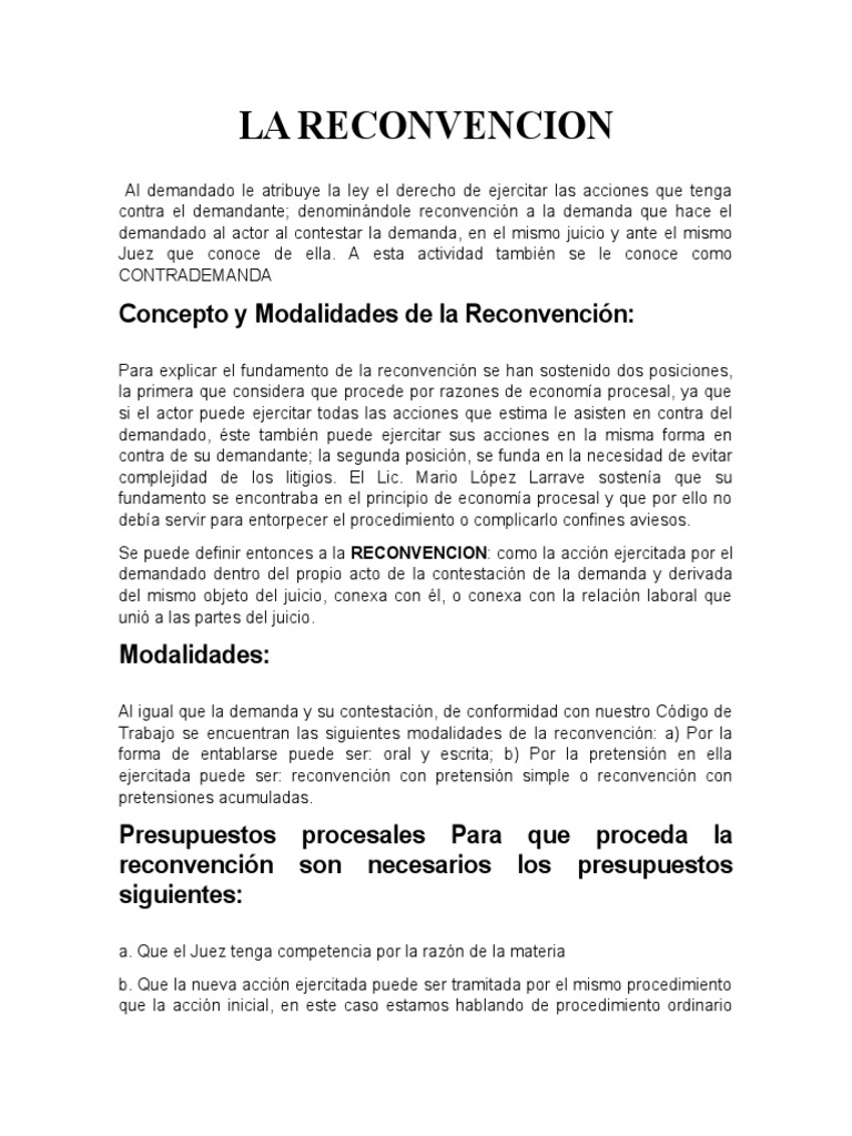 Reconvencion y Conciliacion | PDF | Reconvención | Demanda judicial