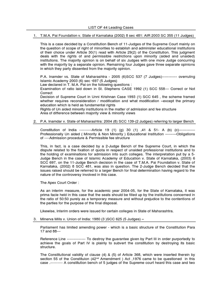 Leading Case SC - AOR Exam | PDF | Supreme Court Of India | Freedom Of ...