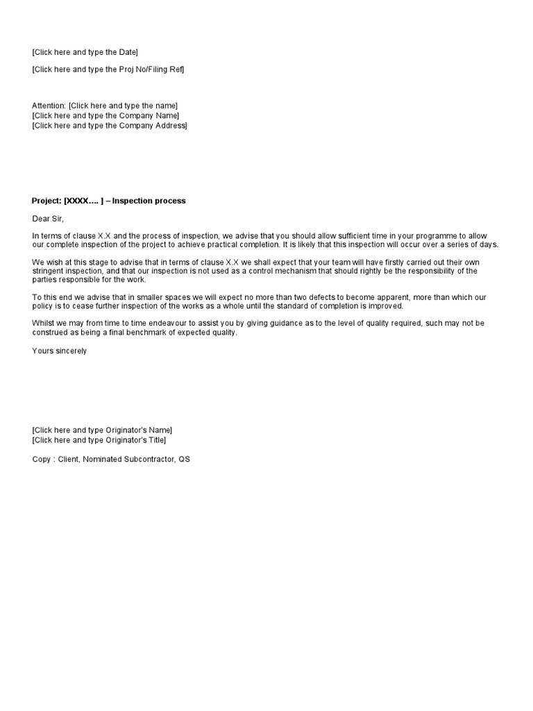 Letter To Contractor Inspection Process | PDF