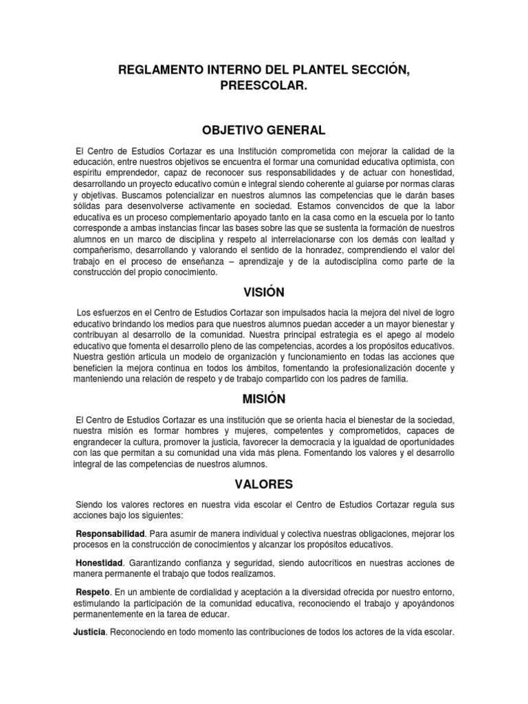 Reglamento Interno de Preescolar SEP | PDF | Educación de la primera ...