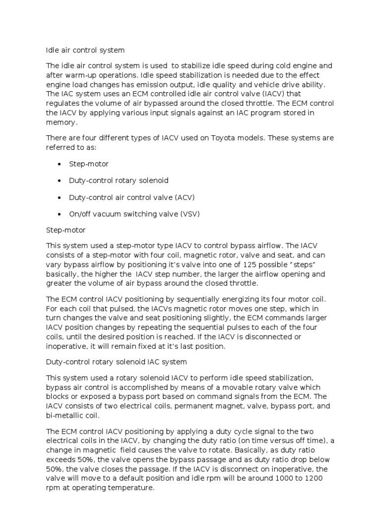 Idle Air Control System | PDF | Throttle | Valve
