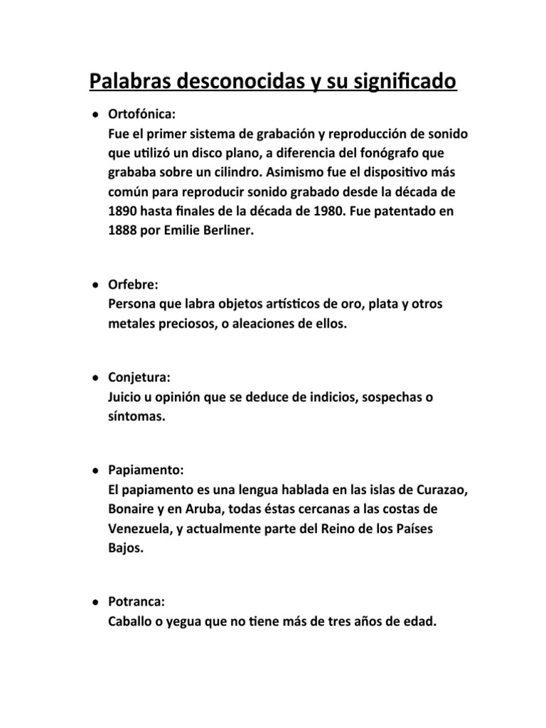 Palabras Desconocidas y Su Significado | PDF