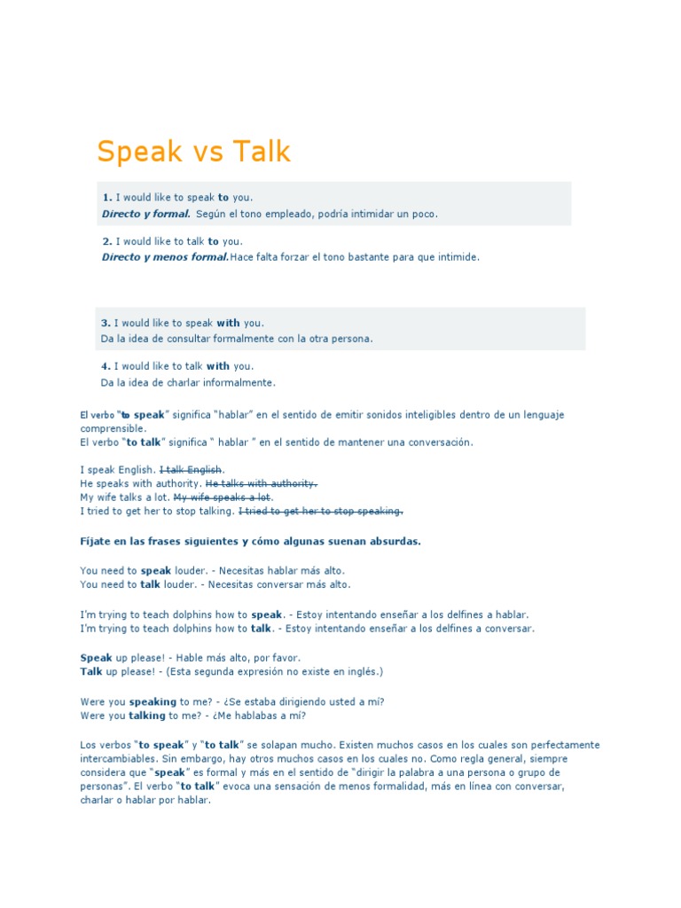 Speak Vs Talk | PDF